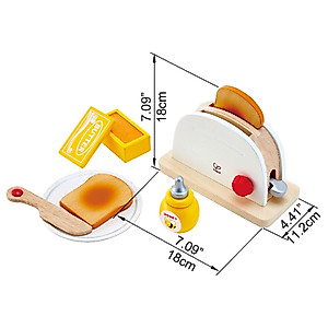 Hape White Wooden Pop-Up Toaster Set Pretend Play Breakfast Accessories for Preschoolers