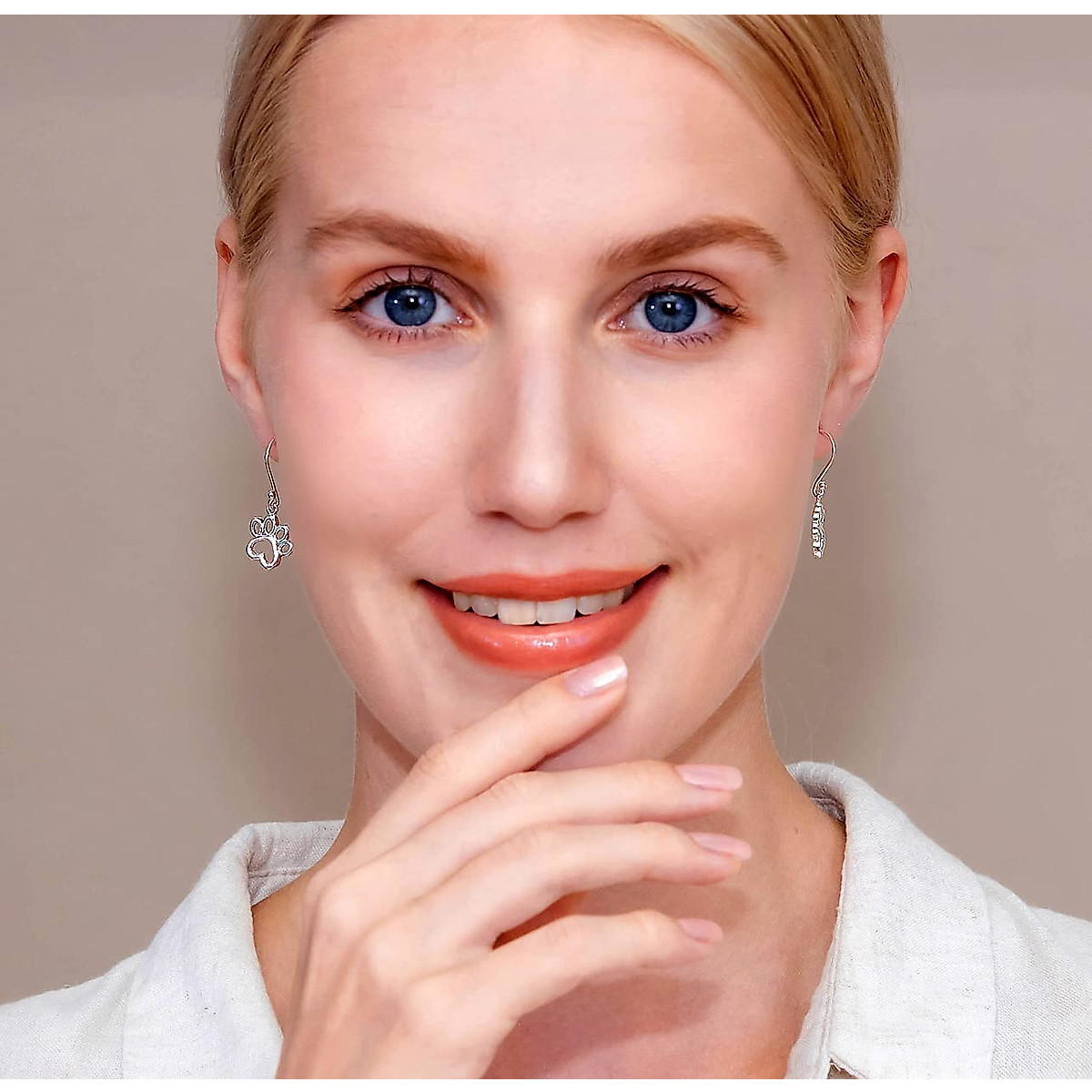 Hoops & Loops 925 Sterling Silver Puppy Dog Cat Pet Paw Print Love Heart Drop Dangle Hook Earrings for Women Men Teen Girls (Silver)