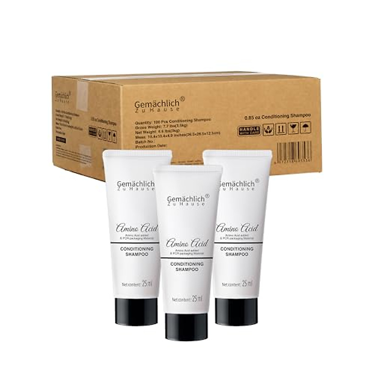 Gemächlich ZuHause Conditioners and Shampoos with Natural Ingredients, 0.85oz Travel Size 2-in-1 Conditioning Shampoo Bulk Sets for Hotel Airbnb, 100 pieces