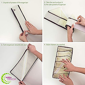 Underwear Sock Drawer Closet Organizer – Set of 4 Collapsible Beige Fabric Foldable Storage Boxes Draw Organizers Divider for Panties Bra Socks Tie Belt Lingerie Clothing Fits Under Bed Drawer Closet