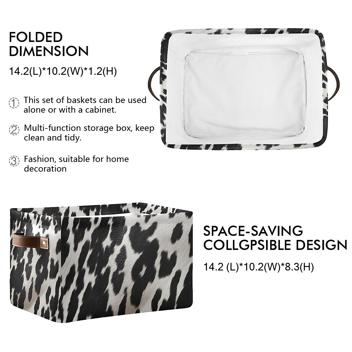 WELLDAY 1PCS Storage Basket Fuzzy Cow Texture Large Foldable Storage Bin Cube Collapsible Organizer