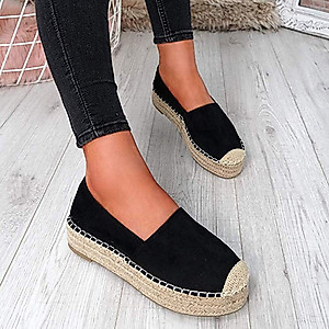 NEARTIME?Women's Platform Shoes, Fashion Grass Weaving Outdoor Slip On Round Toe Casual Flats Boat Shoes