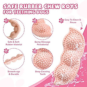 ABRRLO Puppy Toys 6 Pack Puppy Chew Toys for Teething Small Breed Dog Toys for Small Puppies Cute Pink Small Dog Chew Toys Soft Rubber Durable Puppy Teething Toys Interactive Pet Dog Toys Set