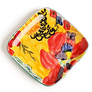 Colorful Hand Painted Spoon Rest - 4.75 Inches Ceramic Spoon Holder for Kitchen Counter Stove Top, Dishwasher Safe, Multicolor