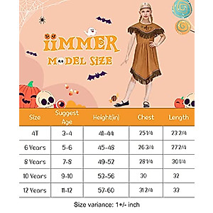 IIMMER Girls Halloween Native American Costume Brown Fringed Indians Pleated Aline Dress Outfit with Headband 9-10 Years