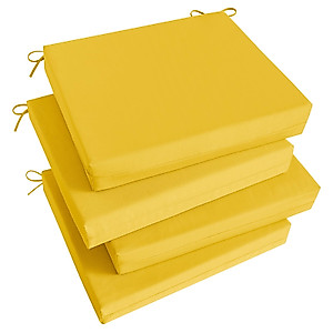 Basic Beyond Outdoor Chair Cushions for Patio Furniture, Waterproof Outdoor Cushions, Square Corner Patio Chair Cushions Set of 4 with Ties, 18.5"x16"x3", Yellow
