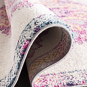 SAFAVIEH Madison Collection Area Rug - 8' x 10', Ivory & Fuchsia, Medallion Distressed Design, Non-Shedding & Easy Care, Ideal for High Traffic Areas in Living Room, Bedroom (MAD913A)