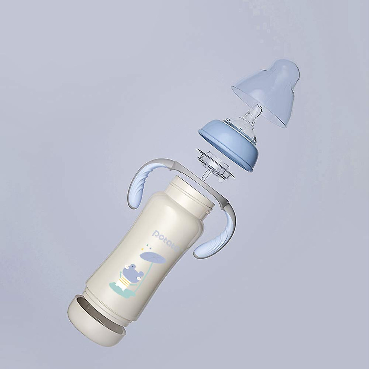 POTATO Baby Thermos Cup Water Bottle for Kids Stainless Steel Sippy Cup with 3 Kinds of Lids,Keeps Cold for 8 Hours 8 oz, Blue