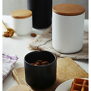 Mozacona Ceramic Pure Color Sugar Bowl Spice Jar Storage Pot with Wooden Lid