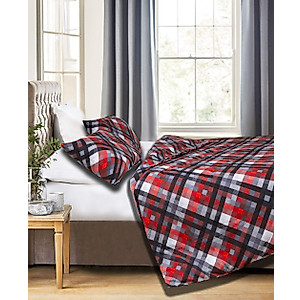 Friends at Home 180 Gram Cotton Heavyweight Flannel Duvet Cover Sets (Grey/red/Black, King)
