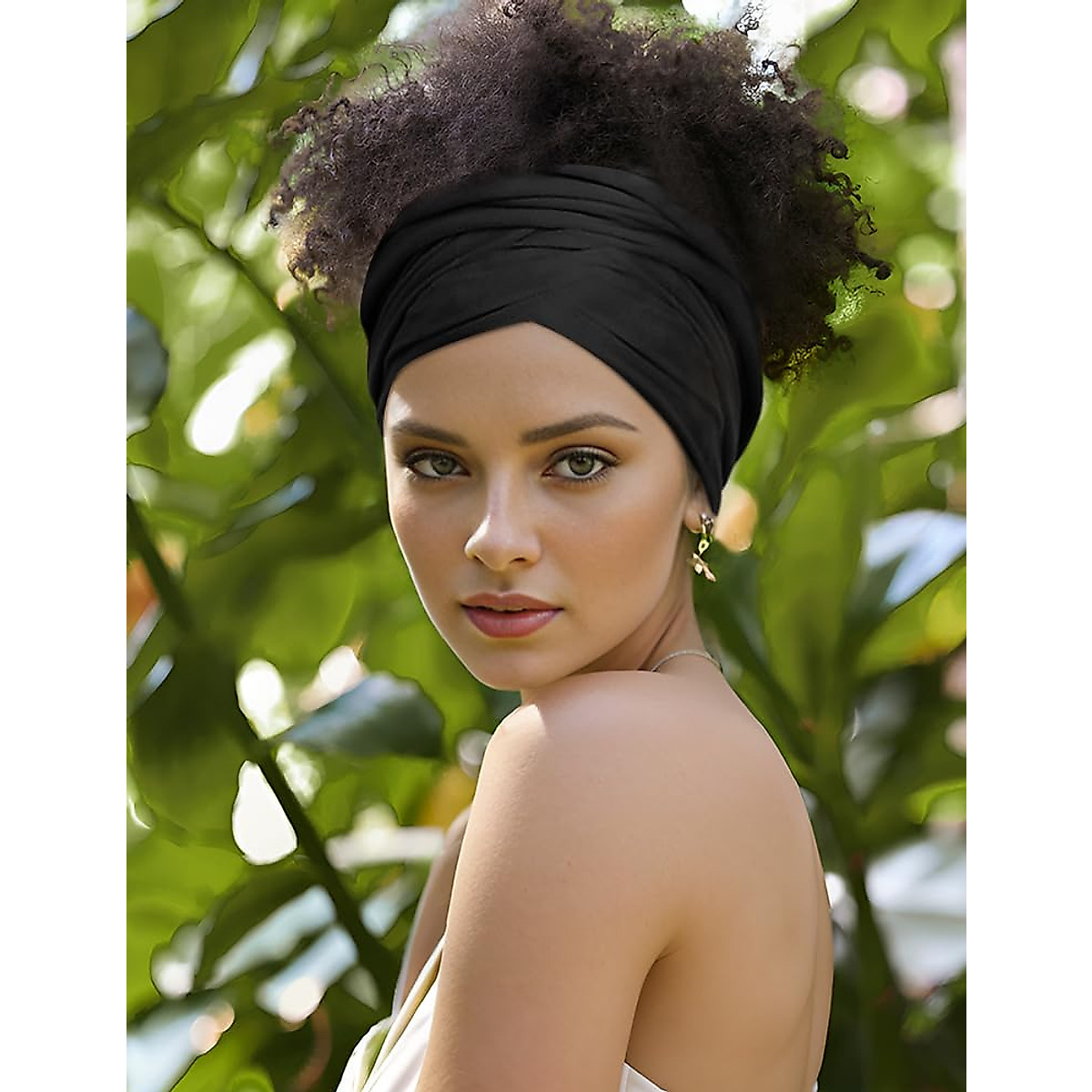 Stylish Satin Lined Open Turban for Unisex Women's Workout Headbands Non Slip Sport Sweatbands Yoga Hairbands for Travel Fitness, Black, 1 PCS