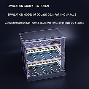 SIKIVOT Double Deck Hot Wheels Display Case ,1/64 Scale Parking Lot Model Car,Die-cast Car Garage Display Case,12 Parking Space with LED Light and Acrylic Cover Hot Wheels Parking Garag