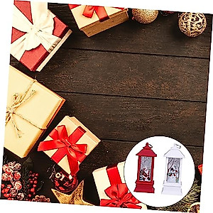 NOLITOY 2pcs Christmas Flame Lights Christmas Decorative Lantern Santa Snow Globe Lantern LED Christmas Lantern Table Top Decor Small Telephone Booth Lamp Snowball Christmas Plastic