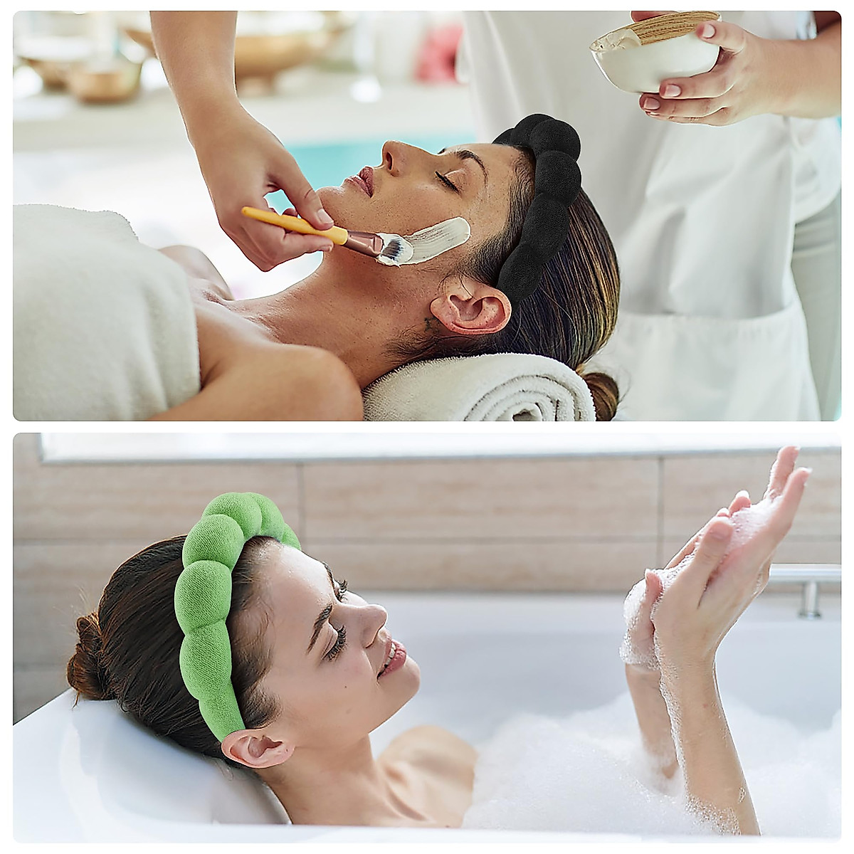 Ztomine 2 Count Hairband, Set of 2 - Thick, Soft, Plush, Absorbent Terry Cloth Spa Headbands for Washing Face or Facial - Puffy Makeup Headbands for Face Washing, Mask, Skin Treatment