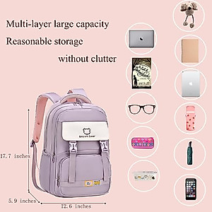 YJMKOI Aesthetic Black Backpacks for Girls, Kawaii Kids Bookbag,Large and Lightweight School Girls Backpack,Black