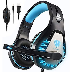Headsets for Xbox One, PS4, PC, Nintendo Switch, Mac, Gaming Headset with Stereo Surround Sound, Over Ear Gaming Headphones with Noise Canceling Mic, LED Light