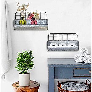 ShabbyDecor Galvanized Metal Farmhouse Wall Storage Holder Rustic Tin Shelves for Kitchen Laundry Room Bathroom Metal Hanging Wire Basket Set of 2