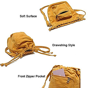 Small Drawstring Bucket Purse for Women Cute Canvas Crossbody Bag Shoulder Handbag