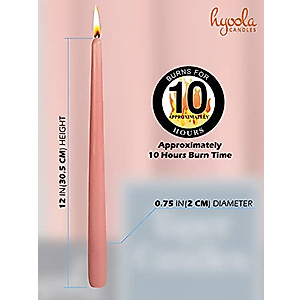 12 Pack Tall Taper Candles - 12 Inch Rose Pink Dripless, Unscented Dinner Candle - Paraffin Wax with Cotton Wicks - 10 Hour Burn Time