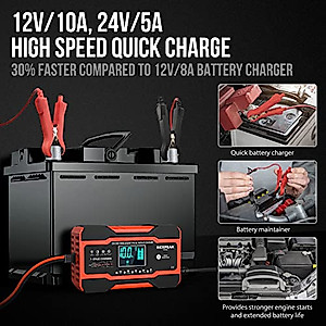 NEXPEAK 10-Amp Smart Fully Automatic Battery Charger, 12V and 24V, Maintainer Trickle Charger w/Temperature Compensation for Car Truck Motorcycle Lawn Mower Boat Marine Lead Acid Batteries…