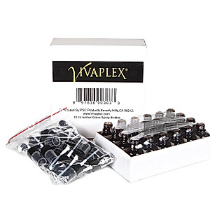Vivaplex, 24, Amber, 15 ml (1/2 oz) Glass Bottles, with Black Fine Mist Sprayer's