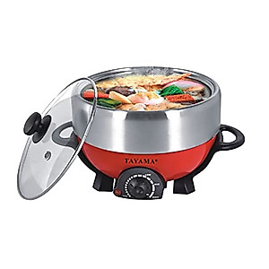 Tayama TRMC-40RS Shabu and Grill 3 Qt. Red Electric Multi-Cooker with Stainless Steel Pot