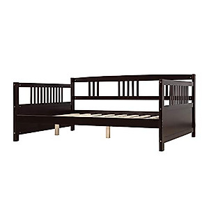 DORAFAIR Modern Bed Frame Full Size Wooden Bed Frame Sturdy Full Size Daybed Dual-use Solid Wood Sofa Daybed for Bedroom Living Room, 78.3" L x 57.1" W x 34.1" H, Espresso
