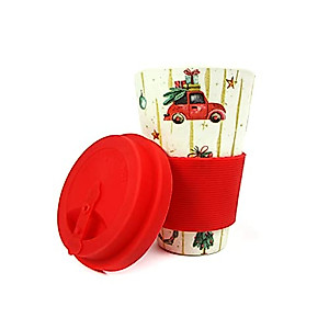 TINYMILLS Christmas Tree Red Vintage Truck Holiday 14oz Travel Mug - Eco-Friendly Reusable Plant Fiber Travel Mug Birthday Gift Stocking Stuffer Teacher Coach Gift