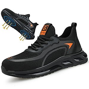 Steel Toe Shoes for Men Comfortable Lightweight Indestructible Work Sneakers for Men Puncture Proof Slip On Safety Shoes for Industrial,Coustruction Black