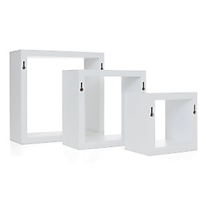Kiera Grace Cubes, Set of 3, 9 x 9 inches, White Square Cubic Decorative Floating Shelves for Wall, 9.5 x 9.5 inches