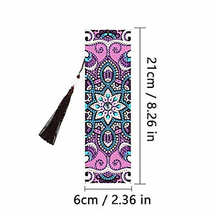 8 Pieces 5D Diamond Rhinestone Painting Bookmark PU Leather Bookmarks Art Beaded Rhinestone Mandala Floral Bookmark with Tassel for Adults