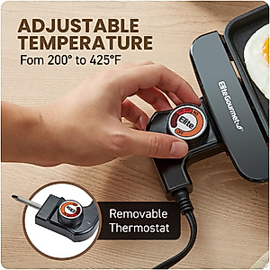 Elite Gourmet EGR8152 Electric 10" x 7" Personal Compact Griddle, Cool-touch Handles Non-Stick Surface, Removable/Adjustable Thermostat, Black