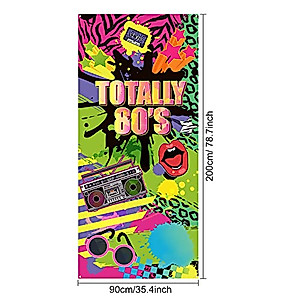 Totally 80's Door Cover, Large Fabric 80's Hip Hop Sign Graffiti Backdrop, 80's Party Retro Decoration Banner for 80's Theme Party Supplies Favors, 78.7 x 35.4 Inches