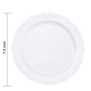DaYammi 60PCS White Plastic Plates, Heavy Duty White Disposable Premium 7.5inch Dessert Cake Salad Appetizer Plates Hard Plastic Platos Disposable for Party Wedding