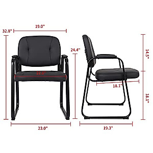 CLATINA Office Reception Guest Chair with Bonded Leather Padded Arm Rest Modern Style for Waiting Conference Room Black 4 Pack