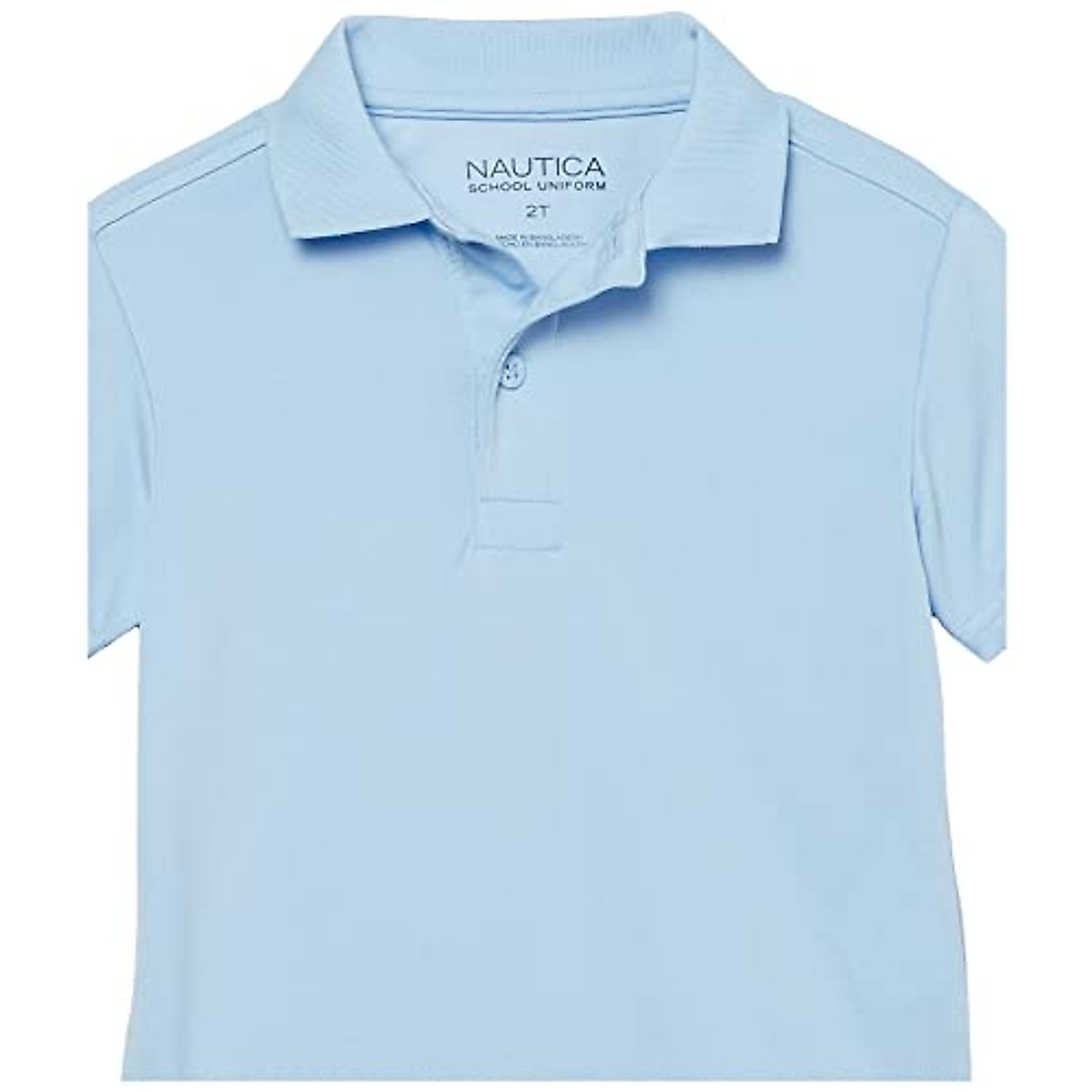 Nautica Boys' School Uniform Short Sleeve Polo Shirt, Button Closure, Moisture Wicking Performance Material, Light Blue, 14-16