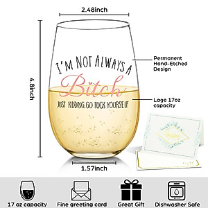 I'm Not Always A B, Just Kidding Funny Wine Glass Gifts for Women, Cute Christmas Birthday Gifts for Women, Girlfriend, Friend, Sister, BFF, Coworkers, Female, Her, Unique Bitchy Gifts Ideas for Women