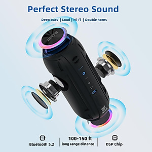 Bluetooth Speakers, 40W Wireless Portable Speaker IPX7 Waterproof with Loud Stereo, Deep Bass, LED Lights, Bluetooth 5.2 Speaker for Party, Shower, Birthday and Festival Gift (Black)
