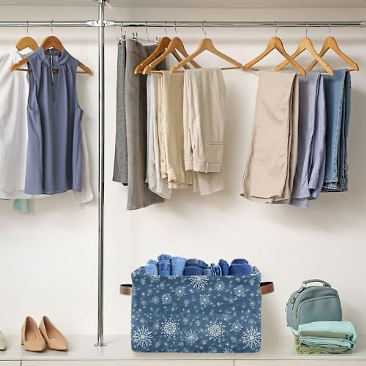 Christmas Snowflakes Storage Basket Bins Decorative Toy Organizer Bins Laundry Hamper Baskets with Handles for Home Boys Girls Office Closet Shelf Nursery Baskets,1 pcs