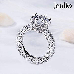 Jeulia Half Eternity Wedding Band Sterling Silver Sapphire Stackable Engagement Rings White Diamond Cubic Zirconia CZ Anniversary Promise Rings with Jewelry Box (5)