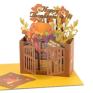 Giiffu Thanksgiving 3D Pop Up Card, Fall Greeting Card, Autumn Blessings Thank You Card, Handmade, Brown, Tan, Gold Pearlescent Envelope