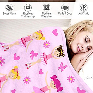 Cute Girl Ballerina Blanket Super Soft Warm Flannel Throw Blankets Dance Blankets for Sofa Couch Bed Decoration Girls Adult All Season Gifts 50"x40"