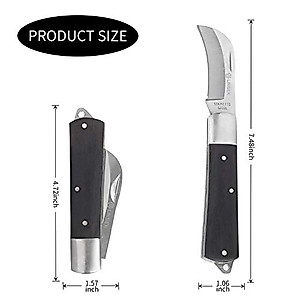 Linsen-outdoor Black Handle Pruning Knife,Grafting Knife, Stainless Steel Garden Budding Knife, Folding Pocket Knife for Grafting Multi Cutting Tool, Weed Bushes Branches Mushroom Diggig Knife