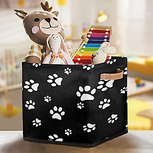 Dog Paw Print Storage Basket for Closet, Animal Puppy Footprint Storage Bins with Handles, Foldable Storage Cube Boxes for Toys Shelves Pantry Nursery Organizing