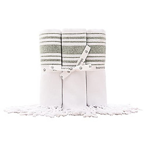 BAROOGA Hand Towels for Bathroom (Set of 3) Turkish Kitchen Towels, Farmhouse Towels for Kitchen, Fringe Tea Dish Cloth Set, Quick Dry and Highly Absorbent (18 x 38 inches) (Khaki Green)