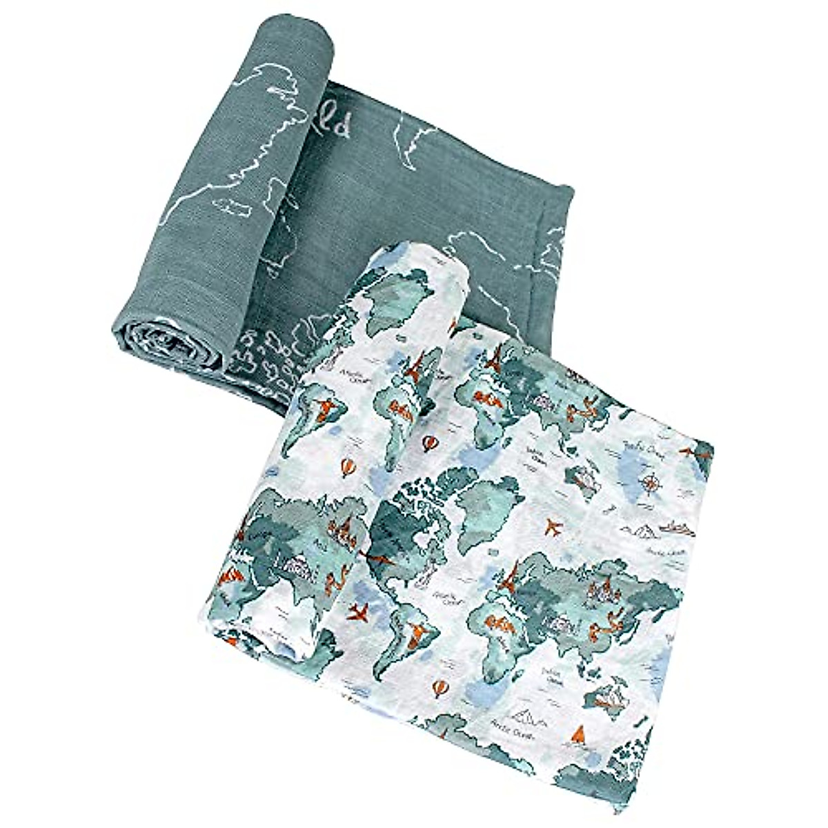 Swaddle Blanket, Boutique Muslin Blankets for Girls & Boys, Baby Receiving Swaddles, Ideal Newborn & Infant Swaddling Set, Perfect Shower Gifts, 2 Pack (World Map + Someday)