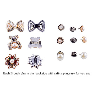 Charms for Socks Safety Pin Brooch,55pcs Junk Sock Charms Pins Gold Bling Sock Jewelry Charms,Brooch Pins for Socks,Pearl Rhinestone Brooch Pins Costom Shoe Sock Charms Kit Bulk for Hat Clothes