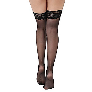 4 Pairs Women Thigh High Stocking Silicone Lace Top Stockings Silky Stocking Tights for Women Girls (Black, White, Nude, Red, Large)