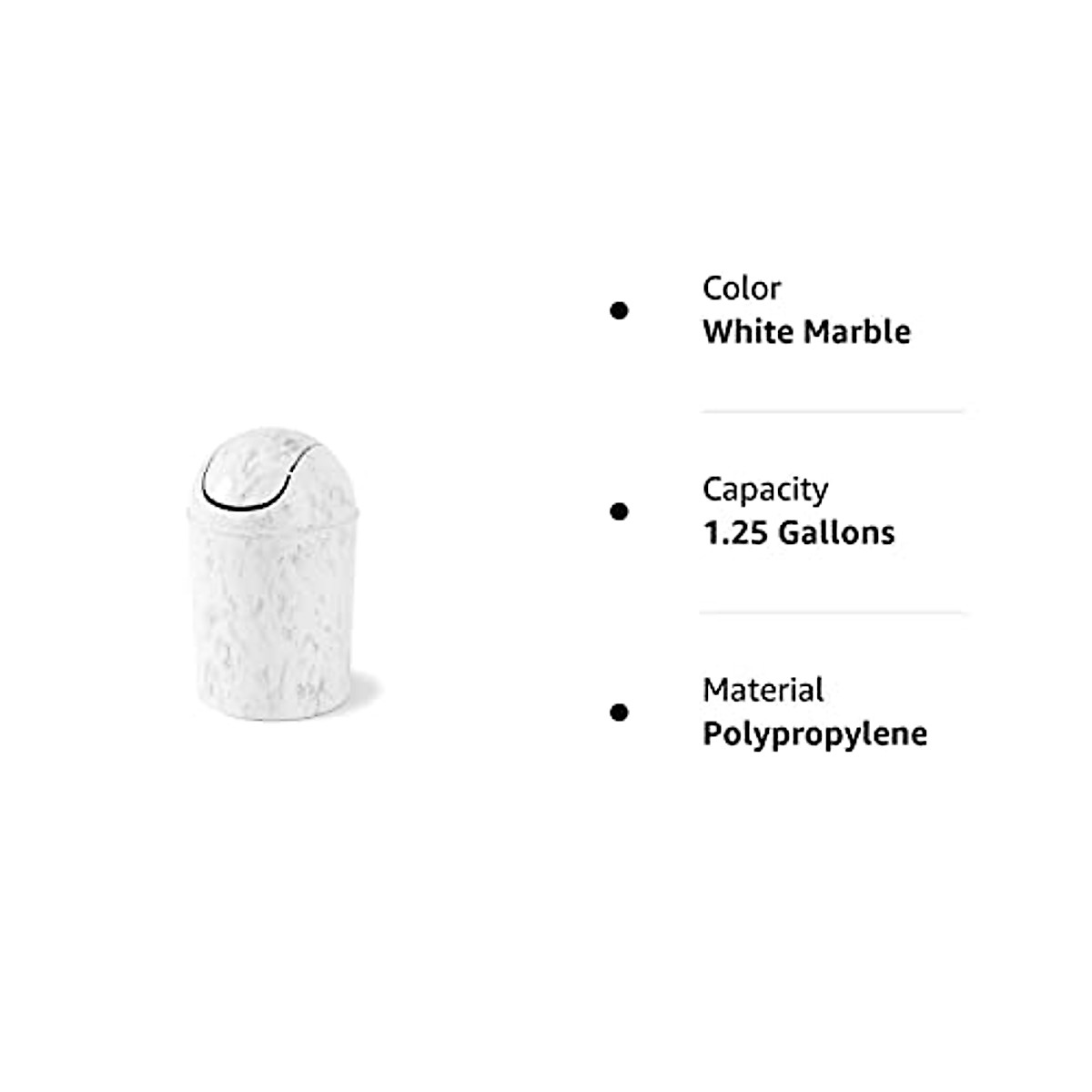Umbra 1.25-Gallon Mini Waste Can w/ Swing-Top Lid - Small Garbage Bin for Compact Spaces Under Tables & Counters, Miniature Trashcan, Removable Lid for Kitchens Bathrooms Bedrooms Dorms, White Marble
