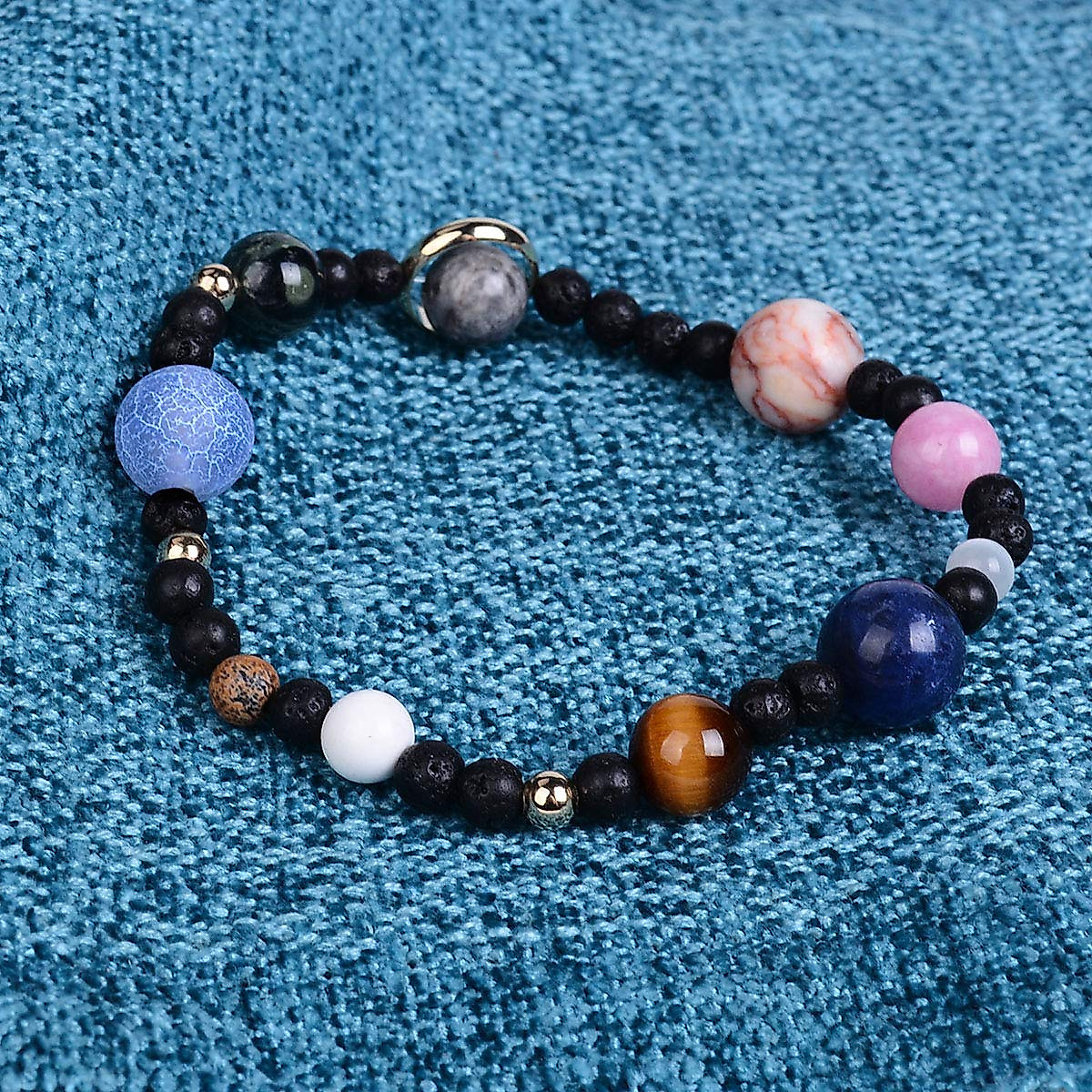 eMeition Miniverse Bracelet, Solar System Bracelet Men Women Natural Stone Planets Galaxy The Eight Planets Guardian Star Saturn Girls Boys Handmade Bracelets